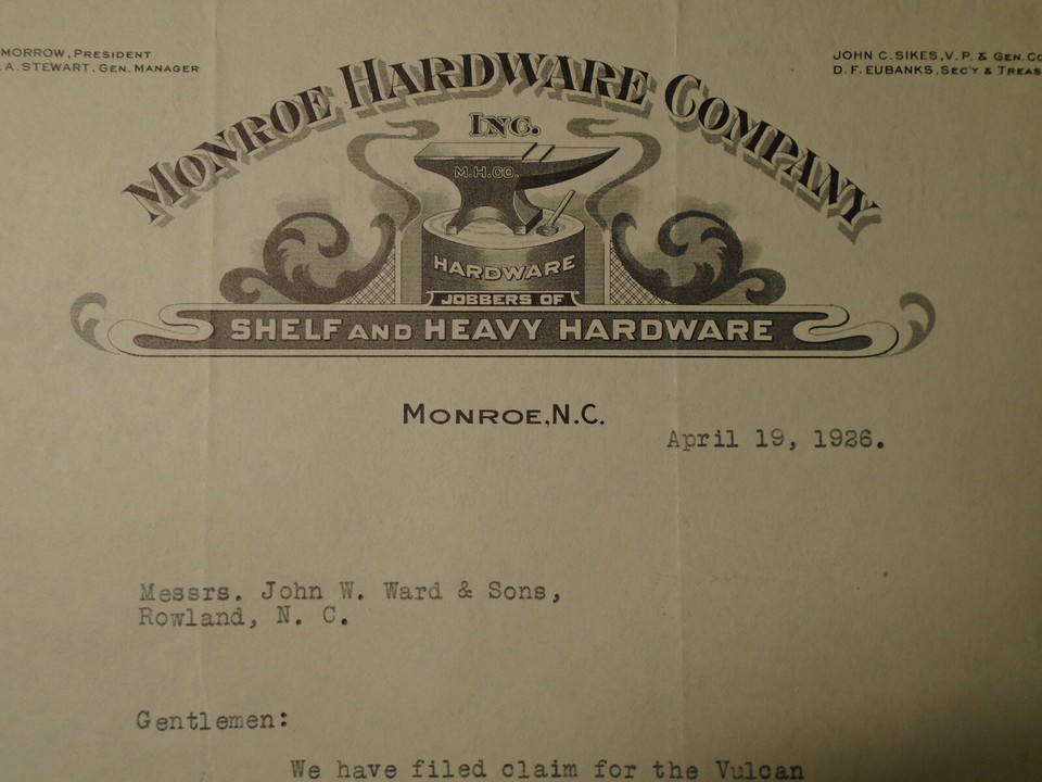 Letterhead MONROE HARDWARE COMPANY Shelf and Heavy Hardware 1928 | eBay