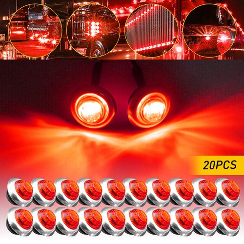 20pcs Chrome 12V Red Round LED Side Marker Bullet Light For Truck Car ...