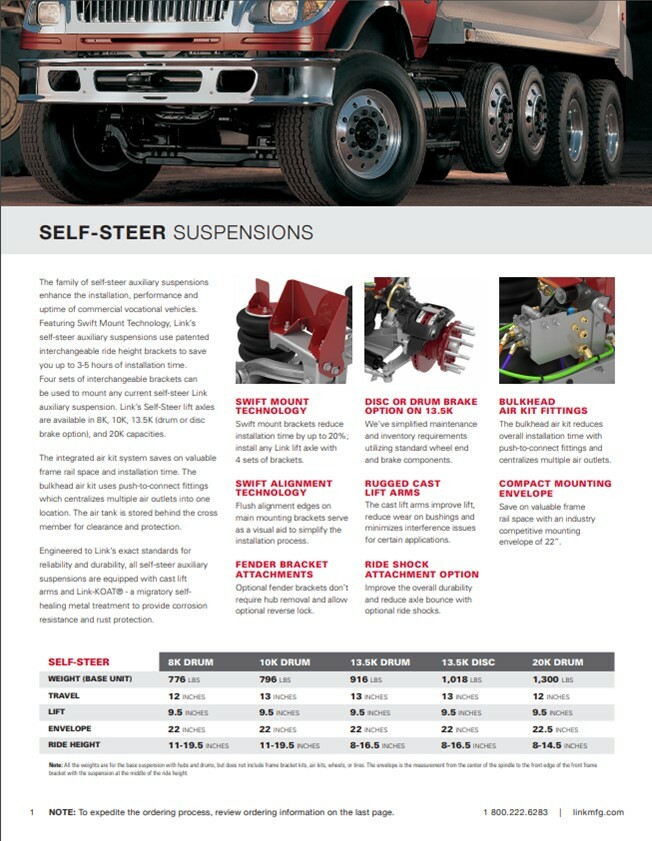 Complete 13.5K Self-Steer Lift Axle from Link Mfg - NEW | eBay