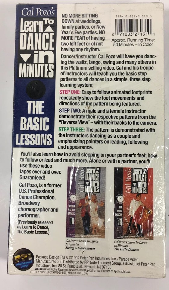 Cal Pozos Learn to Dance in Minutes V. 1 The Basic Lessons (VHS, 1988 ...