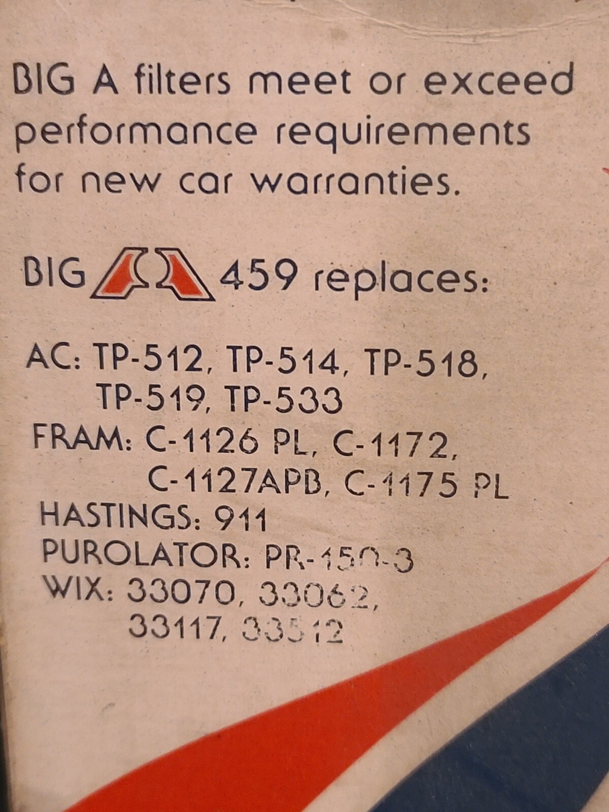 BIG A Fuel Filter 459 SAME AS Fleetguard FF110 Wix 30070 Fram C-1126 ...
