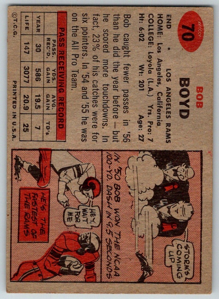 1957 Topps Bob Boyd Los Angeles Rams #70 | eBay