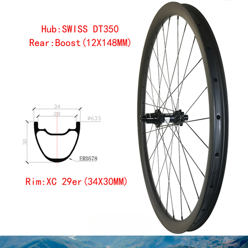 29er MTB Bicycle Rear Carbon Wheel 28H Rim Wide 34mm Deep 30mm XD XDR ...