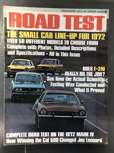 ROAD TEST MAGAZINE-DECEMBER 1971-PINTO-VEGA-MAZDA-DATSUN-CONTINENTAL ...