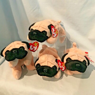 Pugsly Pug Dog Lot of 4 Ty Beanie Babies #4106 1996 PE Retired $39.99 ...