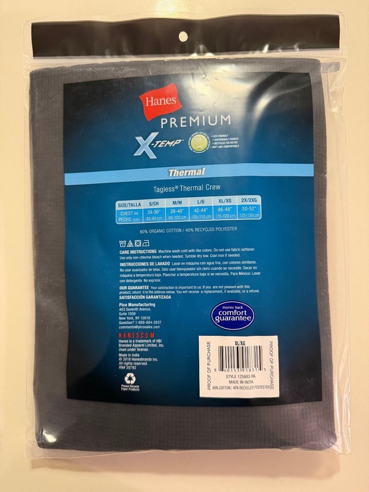 Hanes Men's X-Temp Waffle Long Sleeve Crew Thermal Top - Black | eBay