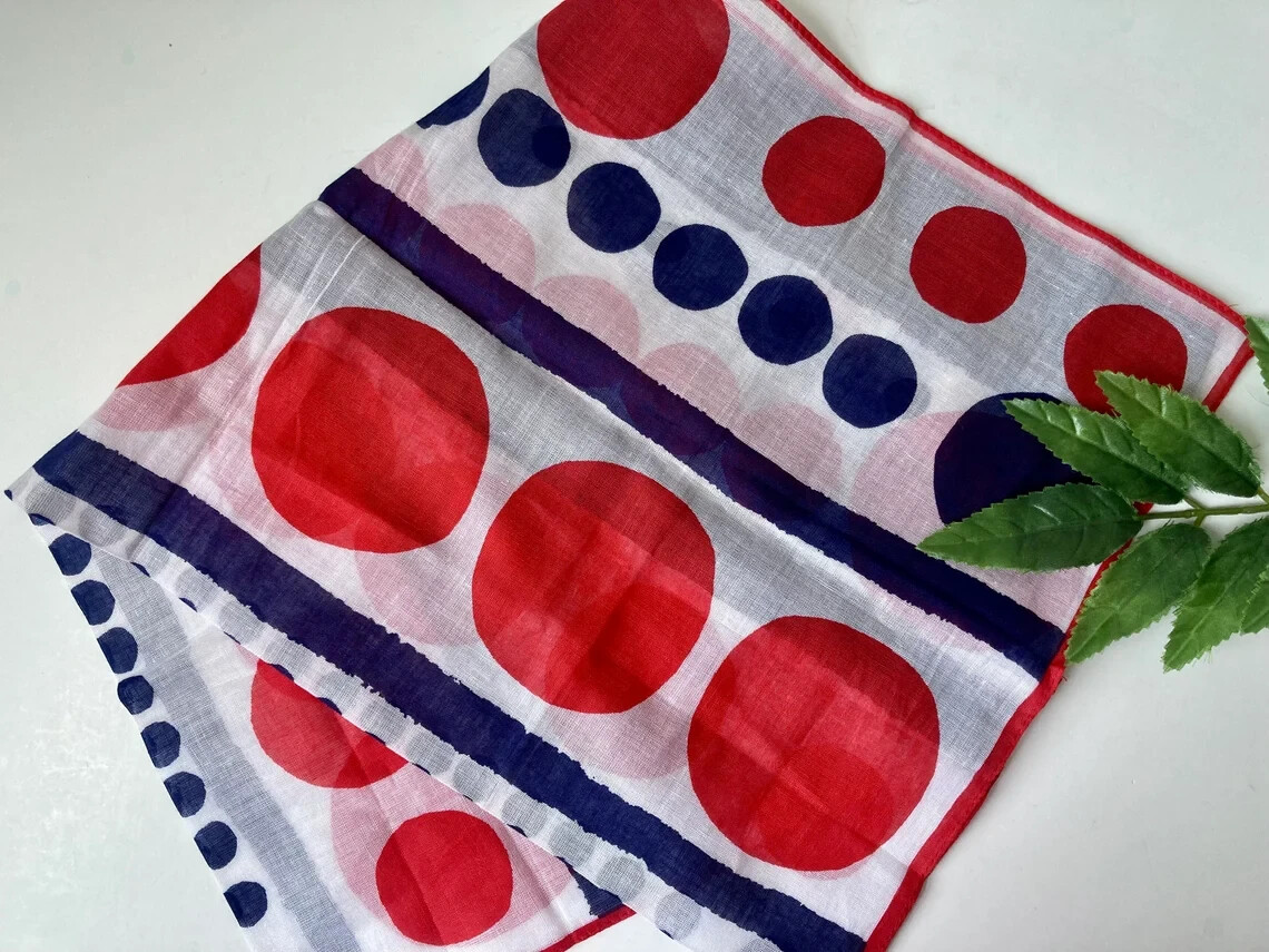 Vintage Vera Ladybug Scarf Cotton Italy Patriotic Circles Stripes Red ...