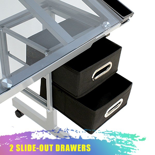 Drafting Table Craft Station With Glass Top Drawing Desk Art Work ...