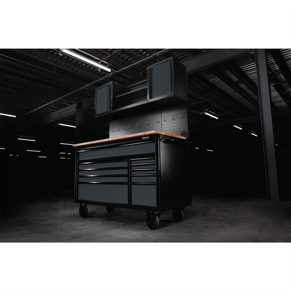 Draper BUNKER Roller Workstation with Workbench, 10 Drawer, 56", Grey ...