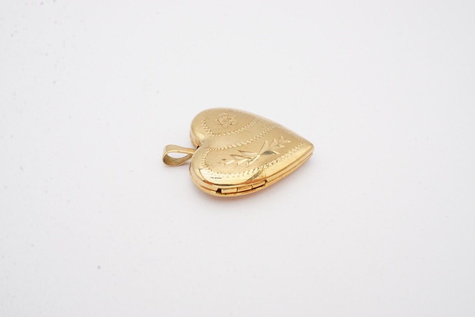 Vintage Gold Filled Heart Locket Pendant Photo Etched Flower F1 | eBay