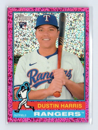 Dustin Harris Rangers 2025 Topps Heritage #114 Chrome Pink Sparkle Rc ...