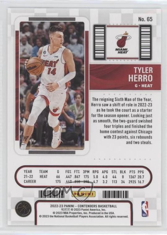 2022-23 Panini Contenders Red Game Ticket Tyler Herro #65 | eBay