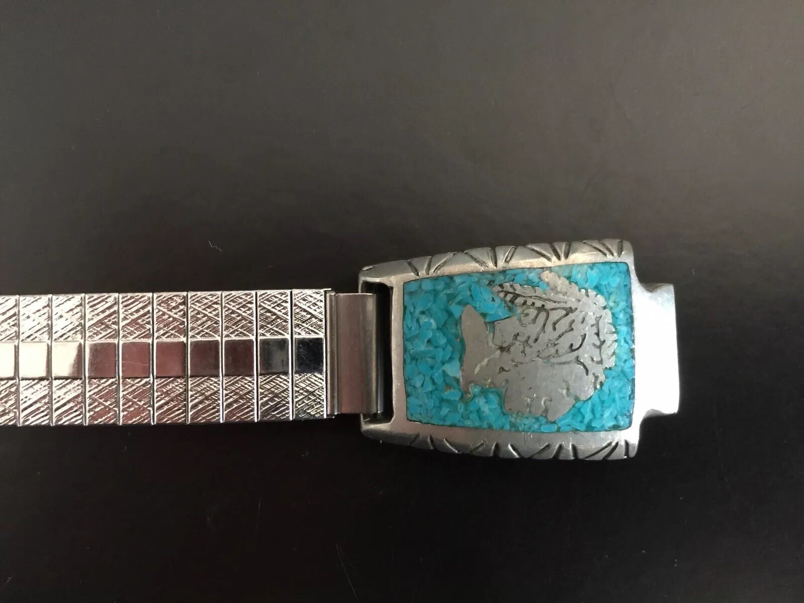 Vintage Turquoise Native American Indian Head Watch Bracelet Artist ...