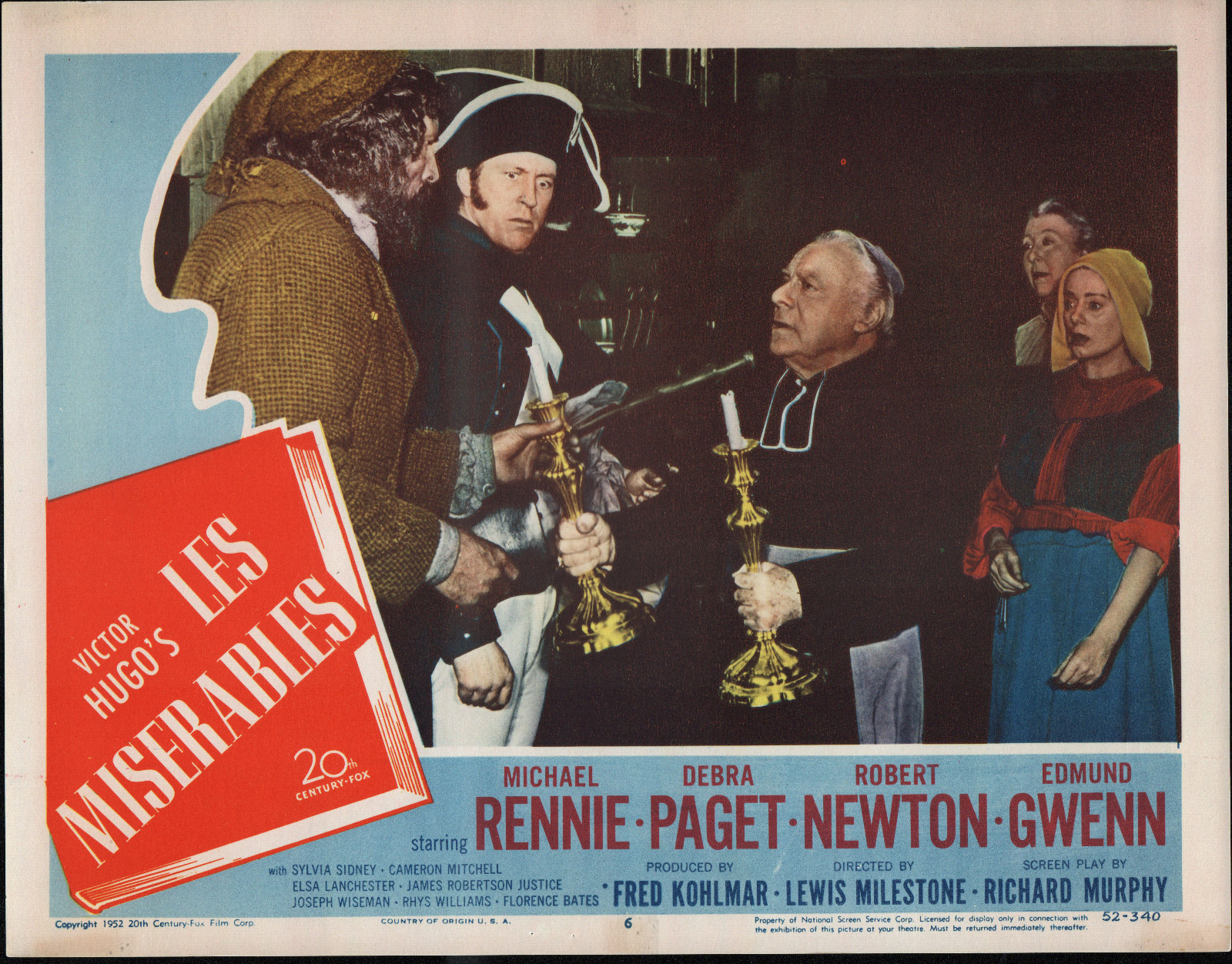 LES MISERABLES original 1952 lobby card MICHAEL RENNIE/EDMUND GWENN ...
