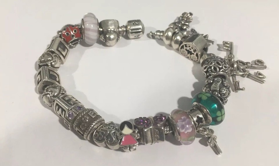 Pandora Silver Bracelet With 22 Original Initials Love Key Mom & Ale ...