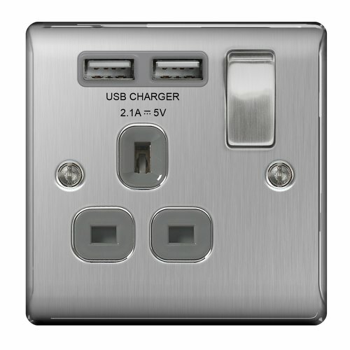 BG Nexus NBS21U2G Brushed Steel Satin Chrome USB Single Socket 1 Gang ...