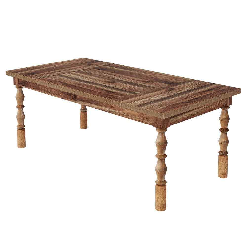 Walnut Rectangle Wood 62 in 4-Legs Carved Turned Breakfast Dining Table ...