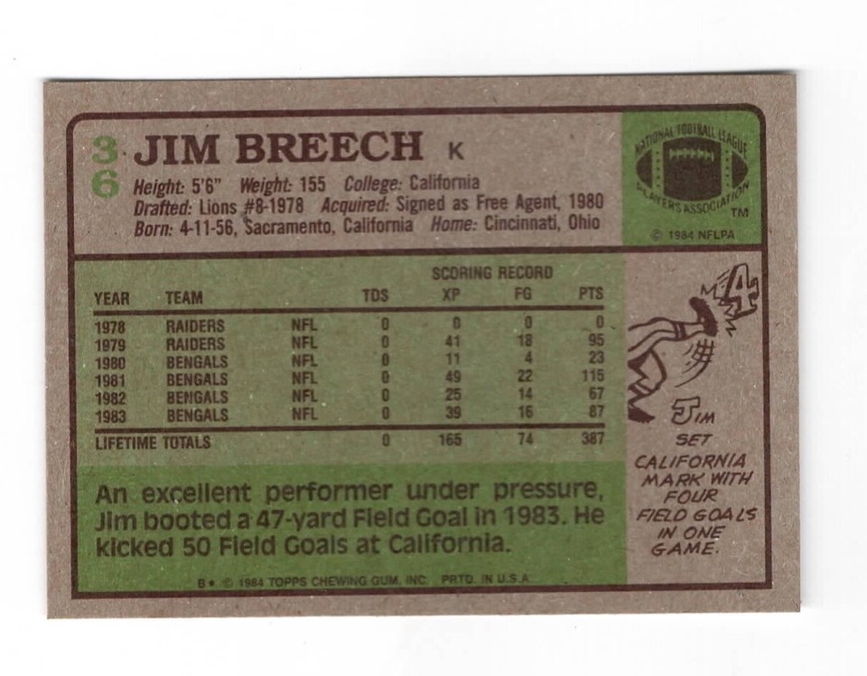 1984 Topps #36 Jim Breech NM/Mint | eBay