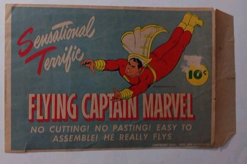 Flying Captain Marvel Fawcett Paper Toy 1944 Envelope Shazam! vg ...