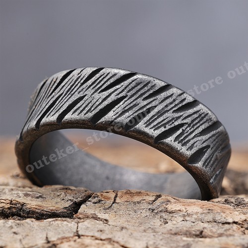 Vintage Black Volcano Stainless Steel Mens Rings Trendy Charm for Male ...