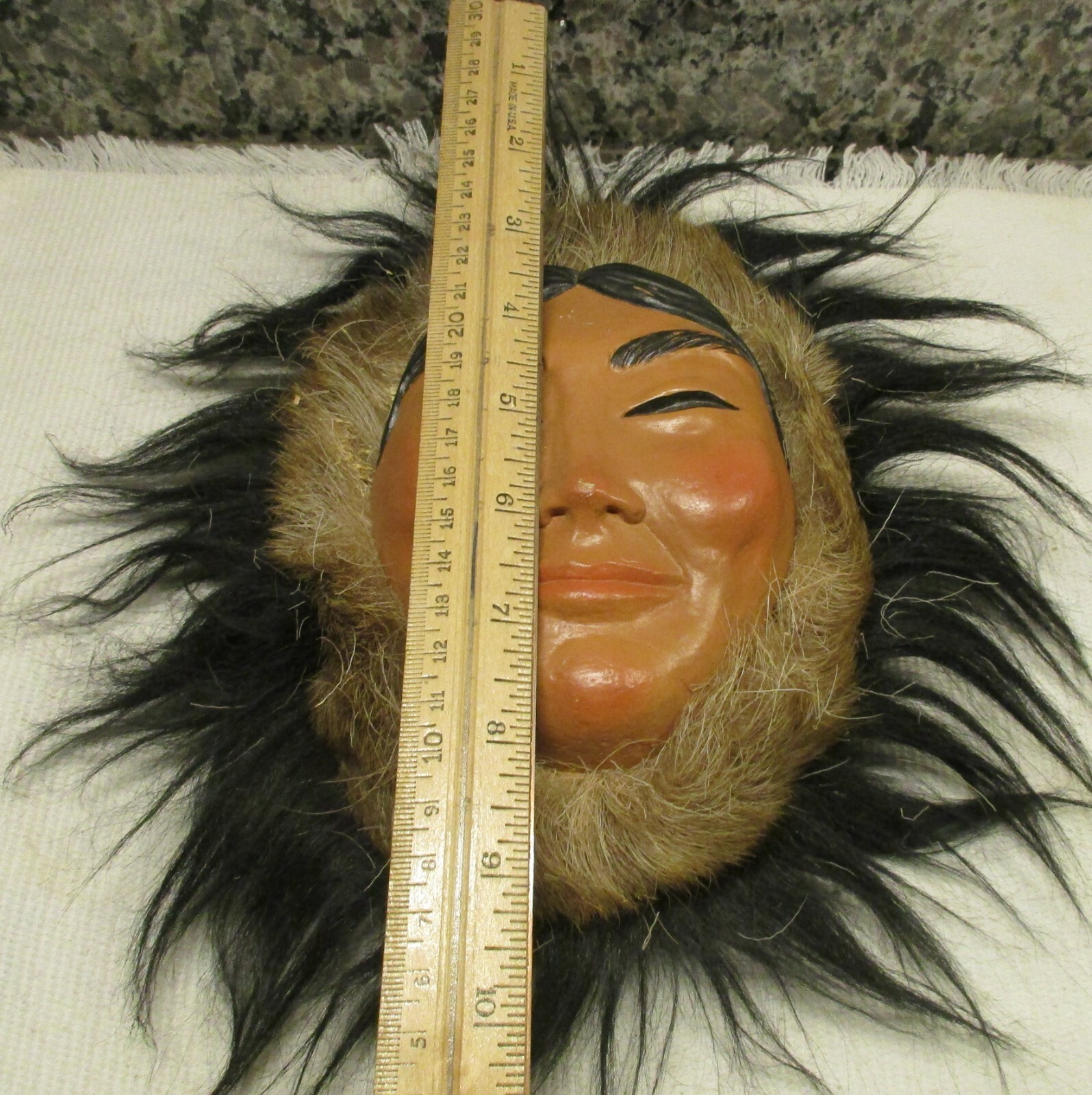 Vintage Inuit Ceramic Eskimo Face Mask w/Fur Trim Native American Arts ...