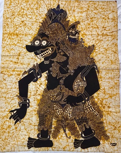 Batik Wayang Kulit Puppet Tapestry Indonesian Painting On Cotton VTG ...