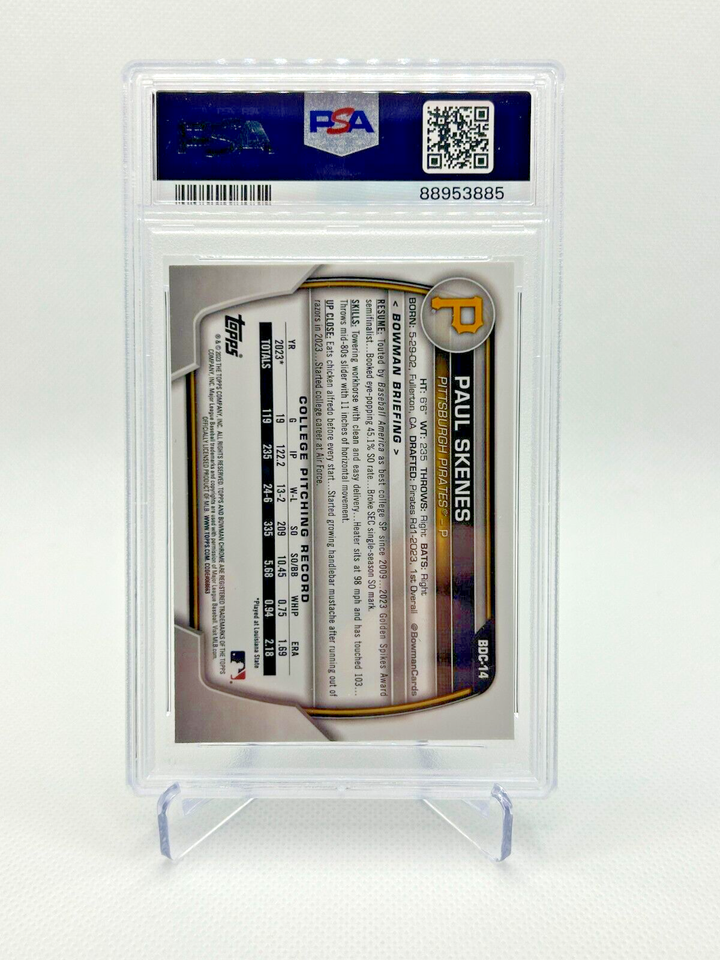 PAUL SKENES PSA 9 2023 BOWMAN CHROME DRAFT #BDC14 LUNAR GLOW REFRACTOR ...