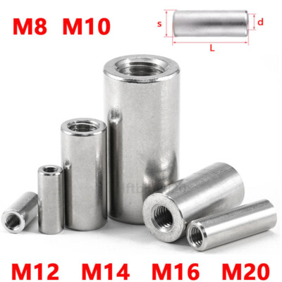 ALL THREAD SLEEVE ROD BAR STUD ROUND CONNECTOR TUBE LONG NUTS A2 STEEL ...
