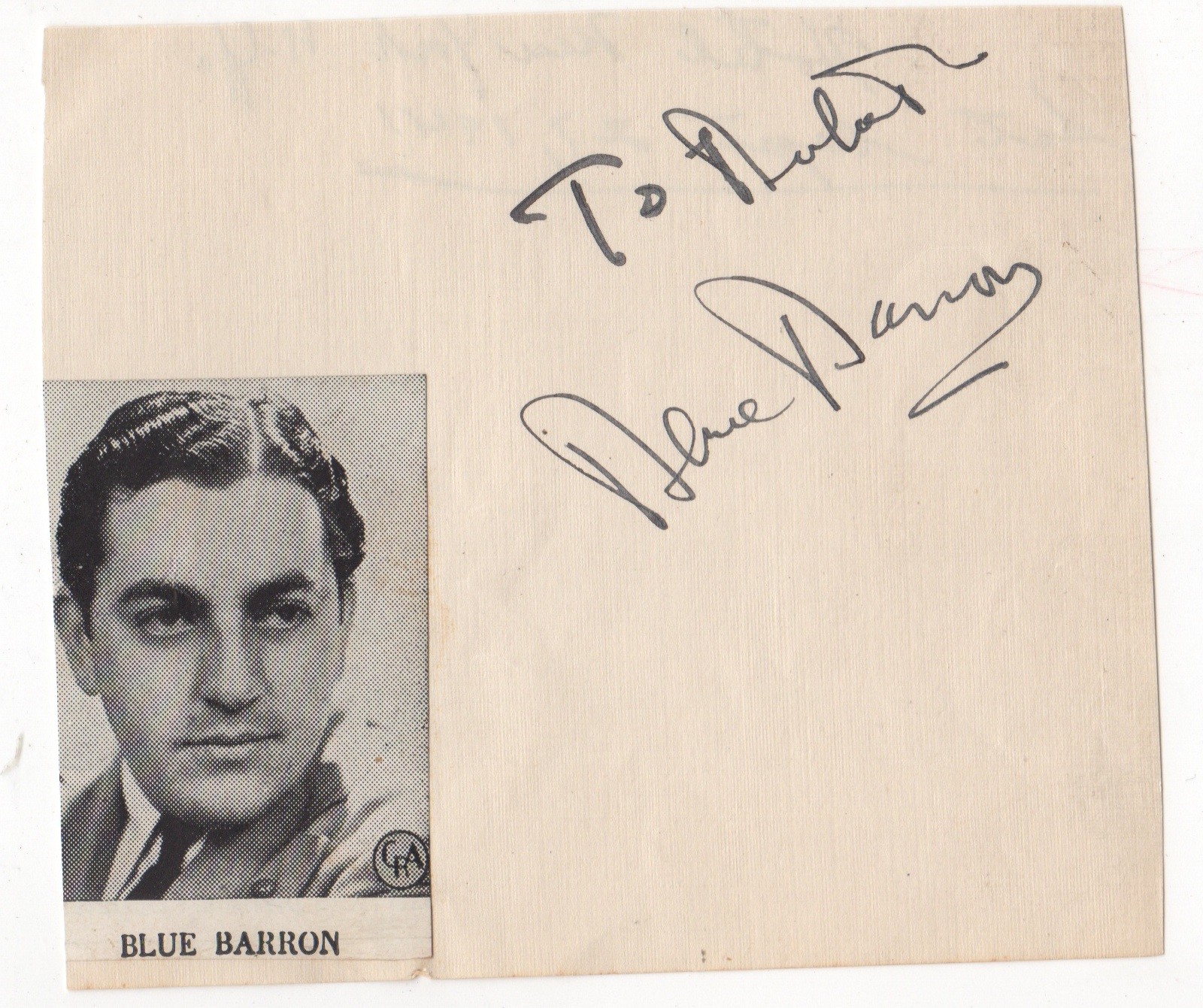 Blue Barron autograph cut signature big band musician 1941 bandleader ...