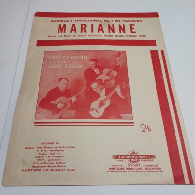 MARIANNE / TERRY GILKYSON AND HIS EASY RIDERS Sheet Music Vintage P16 ...