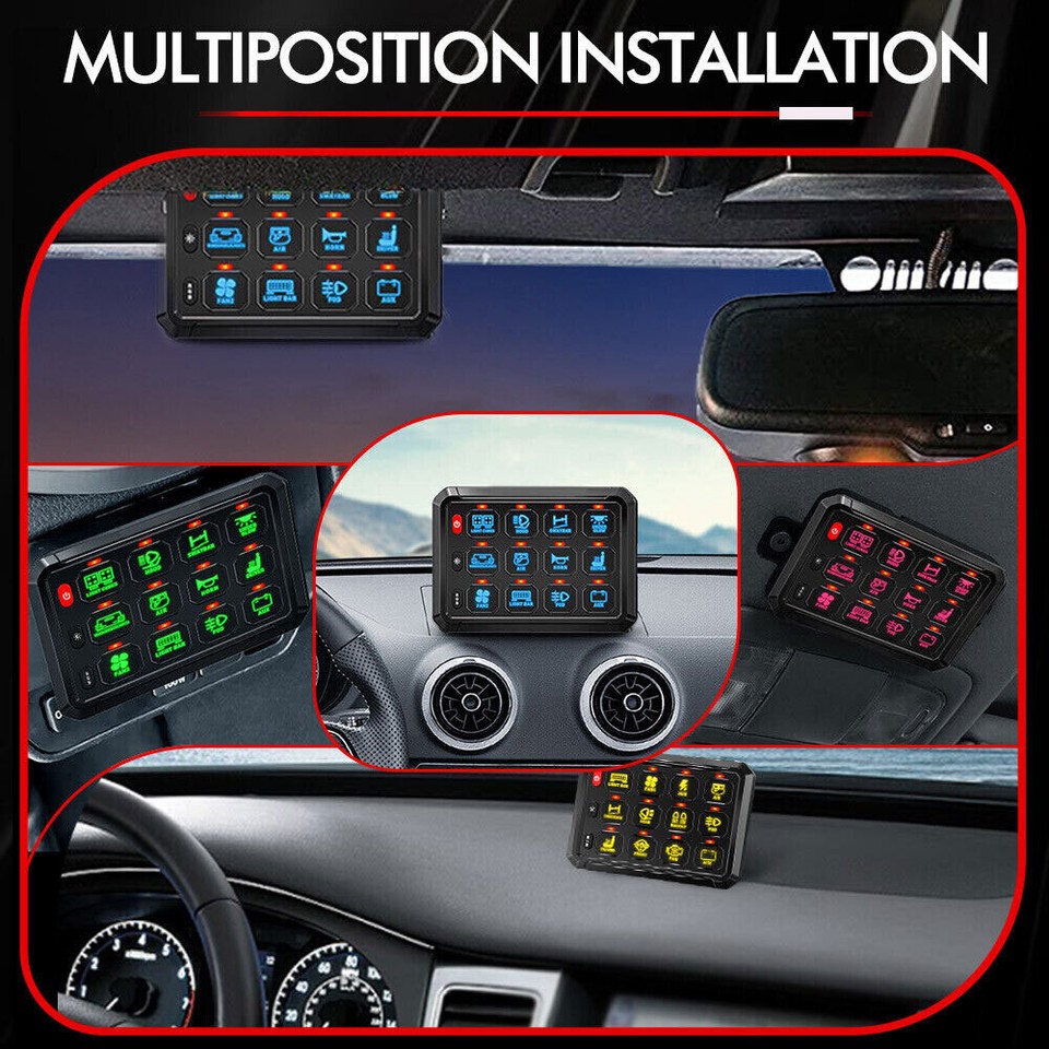 RGB 12 Gang Switch Panel Wireless LED Light Bar Relay System Car UTV ...