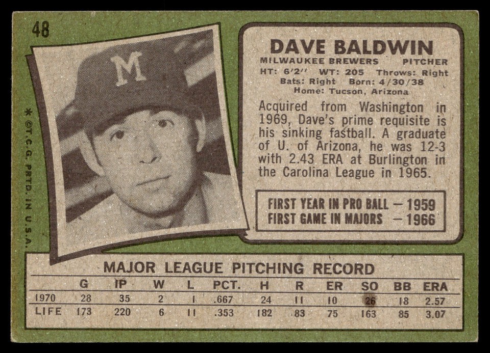 1971 Topps Dave Baldwin #48 Milwaukee Brewers | eBay