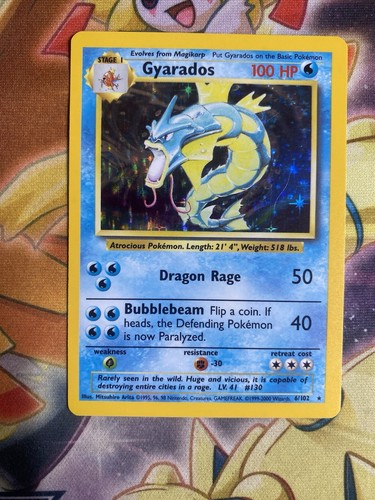 Pokemon Gyarados Base Set 1999-2000 4th Print Holo Rare 6/102 NM Card ...