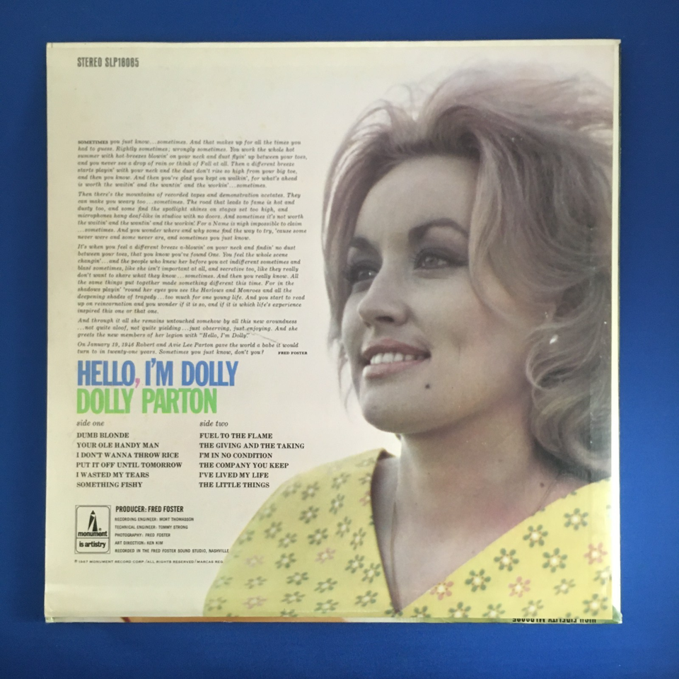 DOLLY PARTON Hello I'm Dolly 1967 vinyl LP VPI CLEANED Monument DUMB ...