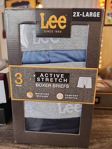 Lee Men's Active Stretch Boxer Briefs Size 2X 3 Pack Gray, Blue, Navy ...