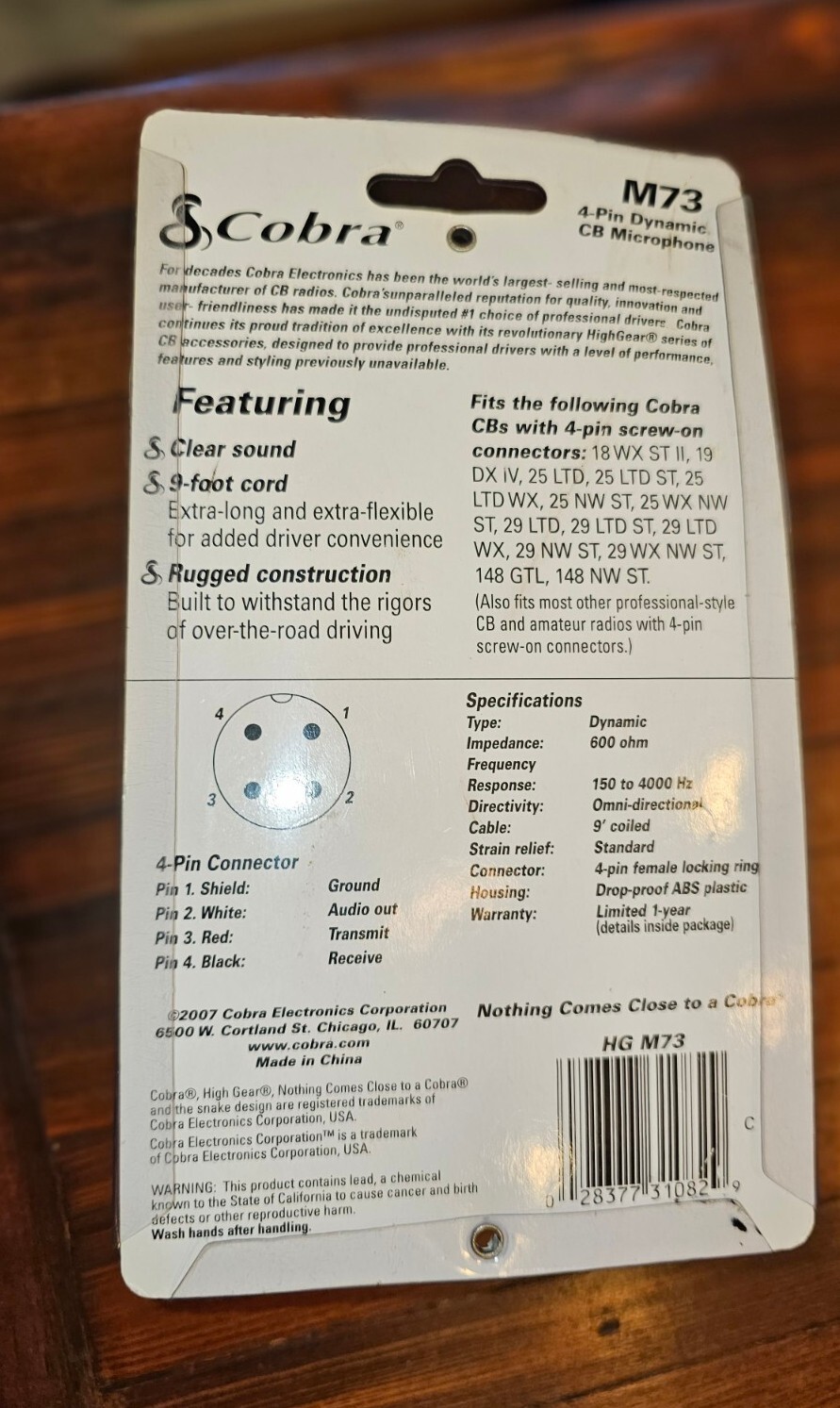 COBRA HG-M73 4 PIN CB HAM RADIO DYNAMIC HAND MIKE MICROPHONE | eBay