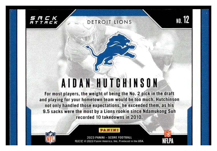 2023 Score Sack Attack 12 Aidan Hutchinson Detroit Lions NFL football ...