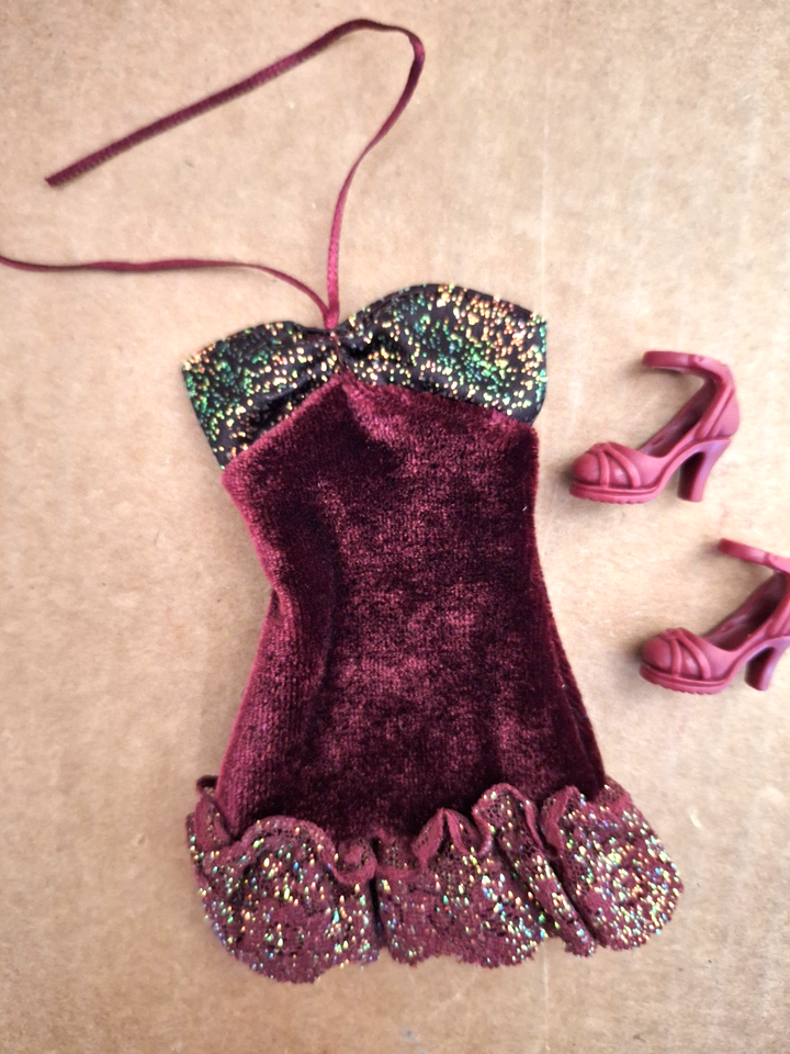 BARBIE FASHION-BURGANDY PARTY DRESS, COOL HEELS-ORIGINAL BARBIE FASHION ...