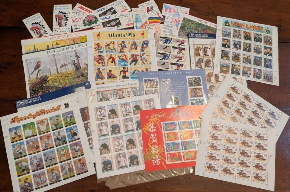 Unused Vintage US postage stamps face value $20 - pairs blocks strips ...