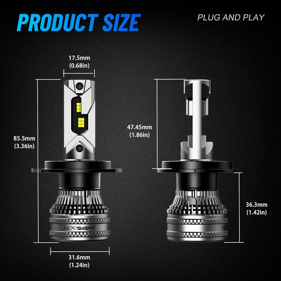 NOVSIGHT H4 LED Headlight Bulbs High Low Beam 200W 40000LM Super Bright ...