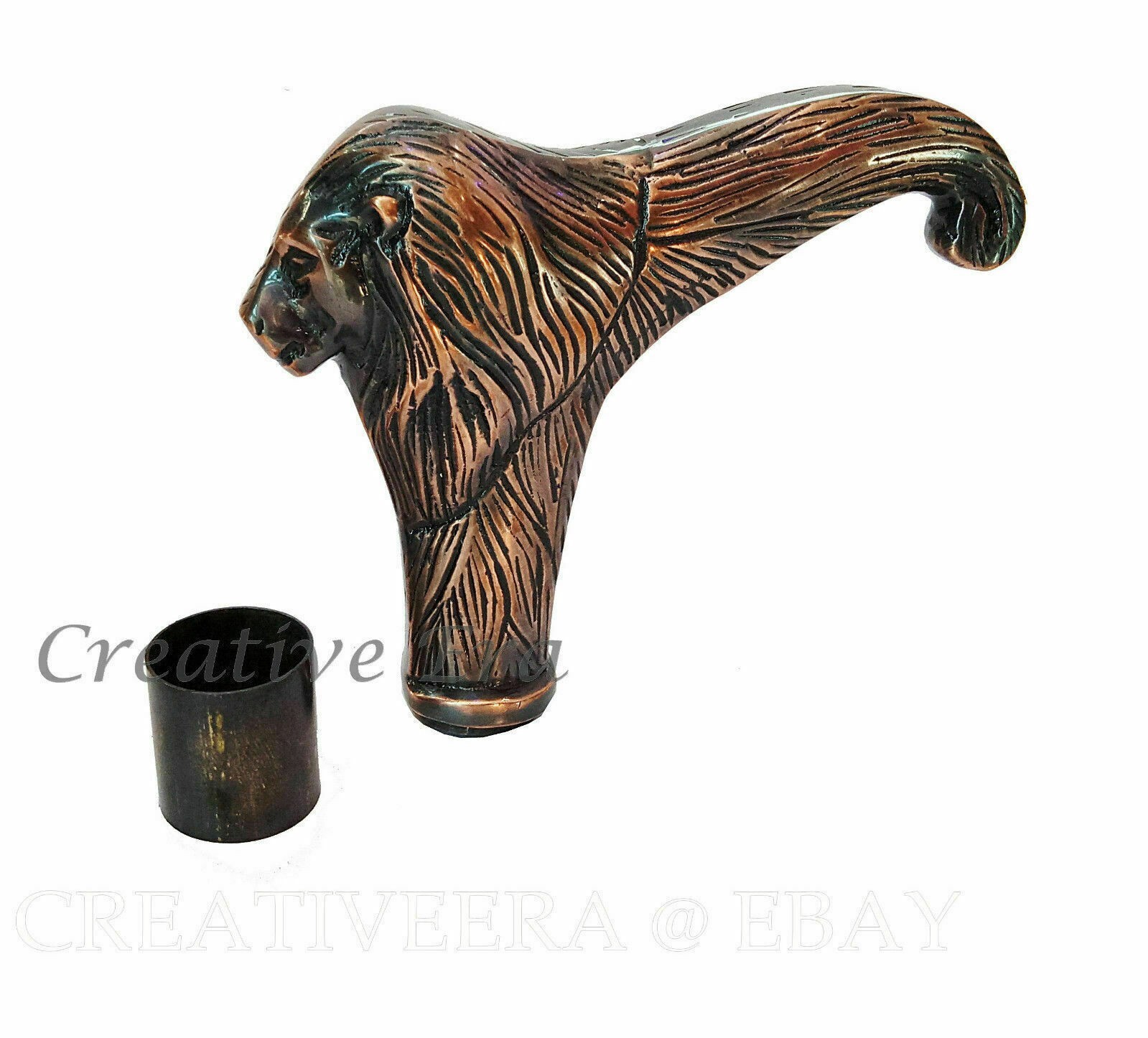 BRASS COPPER ANTIQUE LION HEAD WALKING CANE HANDLE FO… - Gem