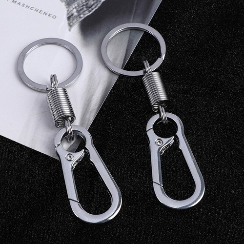 Silver tone spring buckle belt bag clip loop hook keychain key fob ring ...