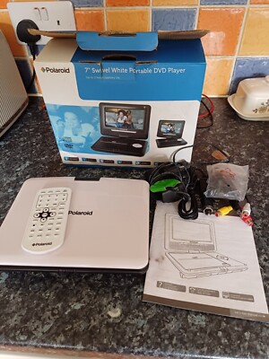 Polaroid 7" White Portable DVD Player. Boxed + In Car Charger Remote ...