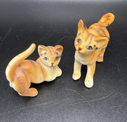 Vtg Mini Cats Pair Hand Painted Bone China Porcelain Orange Tabby Tiger ...