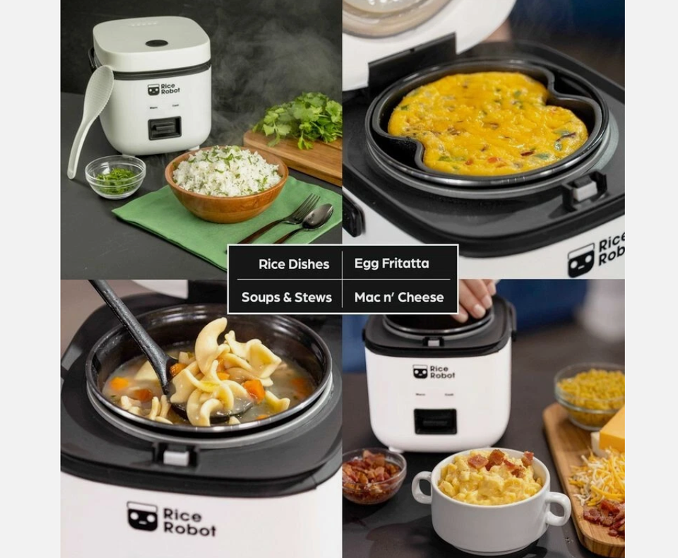 Rice Robot 4 Cup White Space Saving Rice Cooker with Ceramic Nonstick ...
