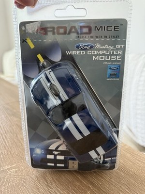 Road Mice FORD MUSTANG GT Wired Computer Mouse Blue Car Striped RaRe ...