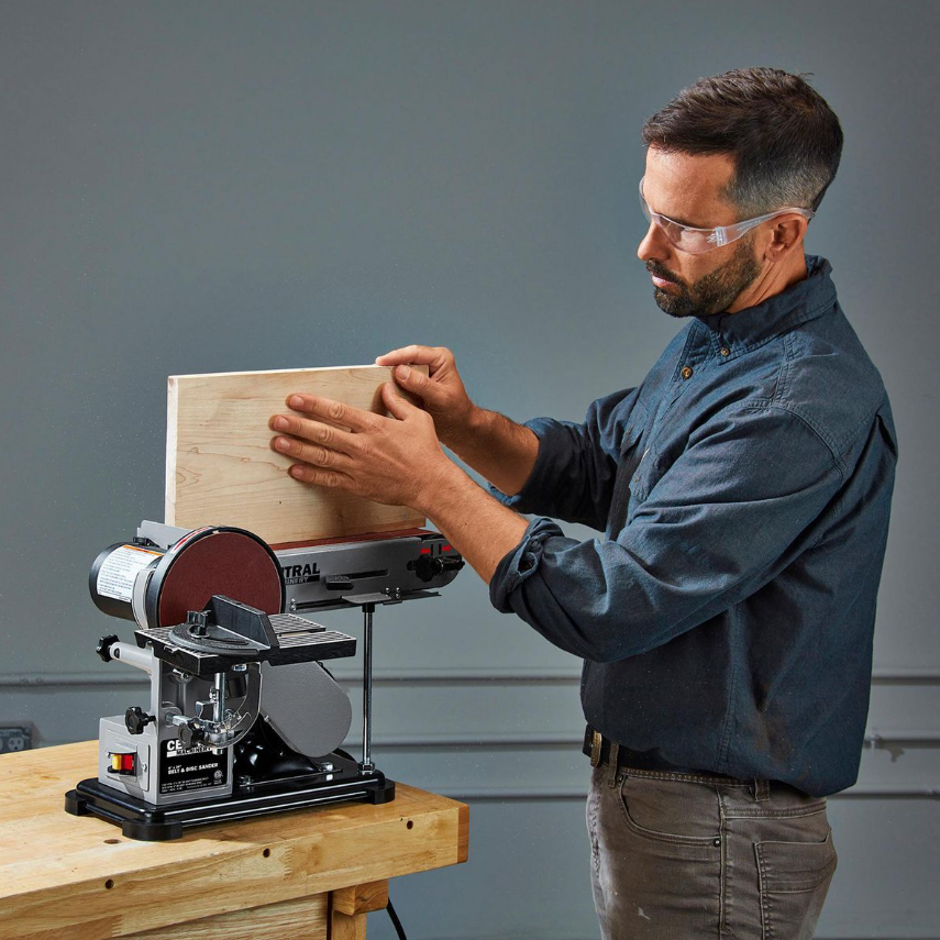 4 in. x 36 in. Belt and 6 in. Disc Sander Safety Control Miter Guage 90 ...