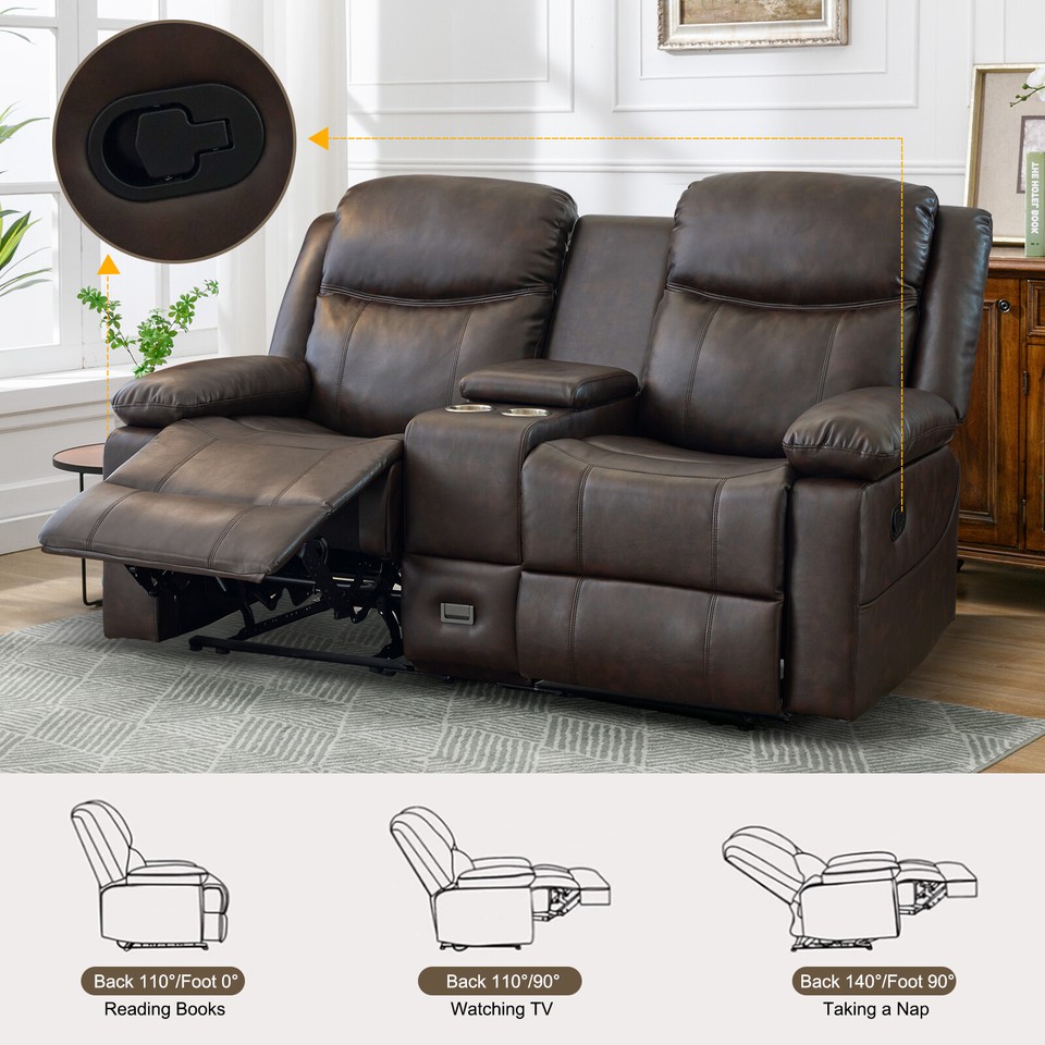 Loveseat Recliner, Reclining Loveseat with Console, Double Reclining ...