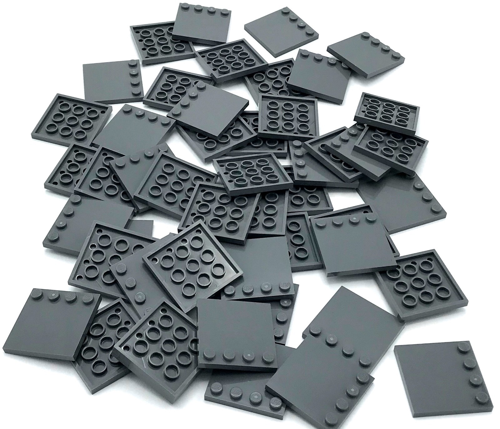 Lego New 50 Dark Bluish Gray Tiles Modified 4 x 4 with Studs on Edge ...