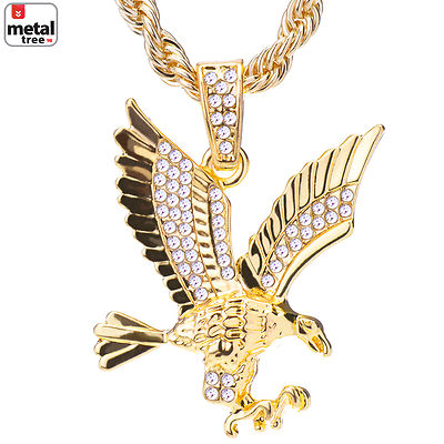 Men's Hip Hop 18k Gold Plated Iced Eagle 24" Rope Chain Necklace HC ...